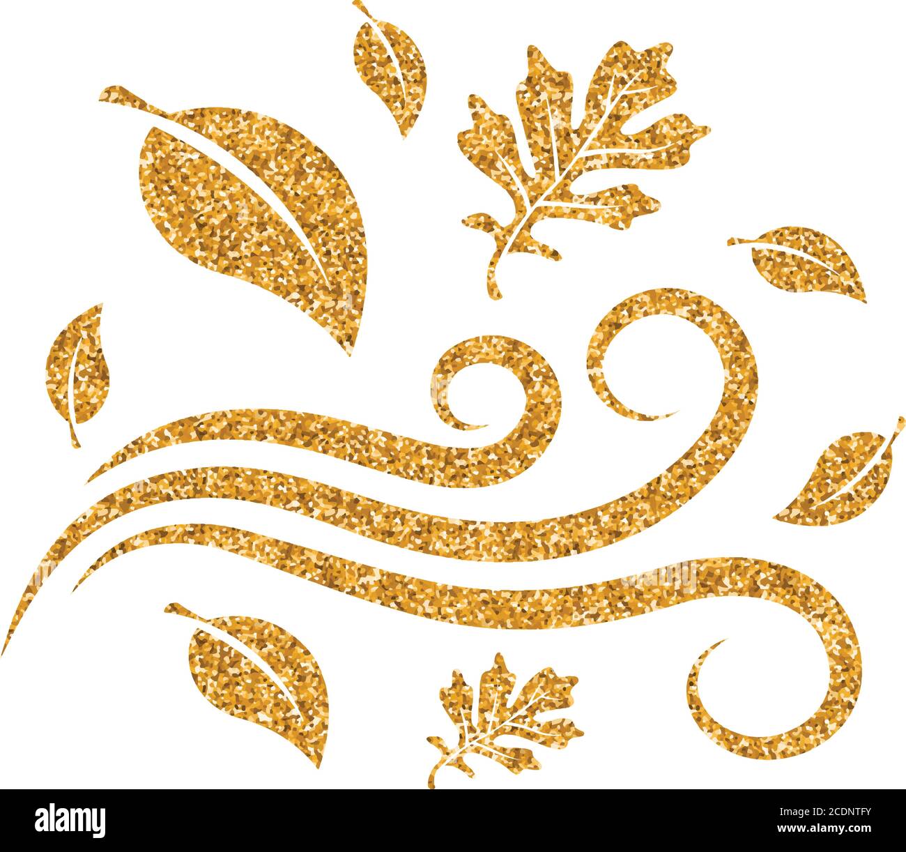 Autumn leaves icon in gold glitter texture. Sparkle luxury style vector ...