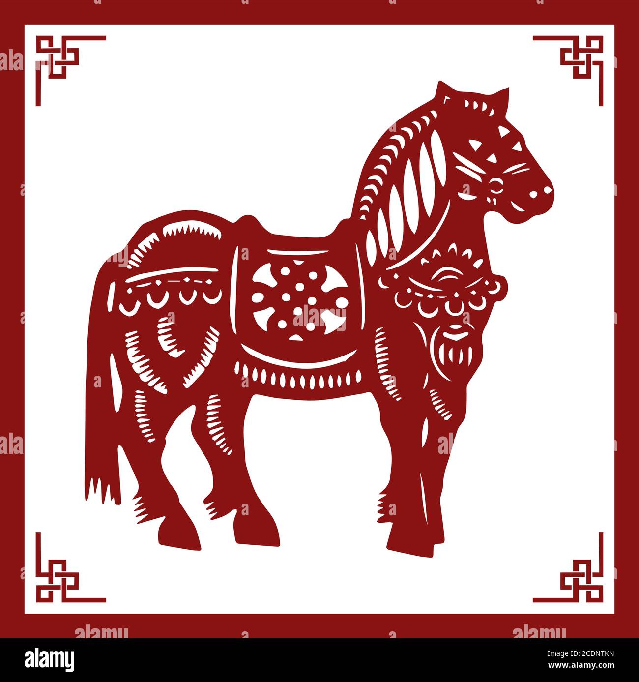 The Classic Chinese Papercutting Style Illustration, A Cartoon Horse ...