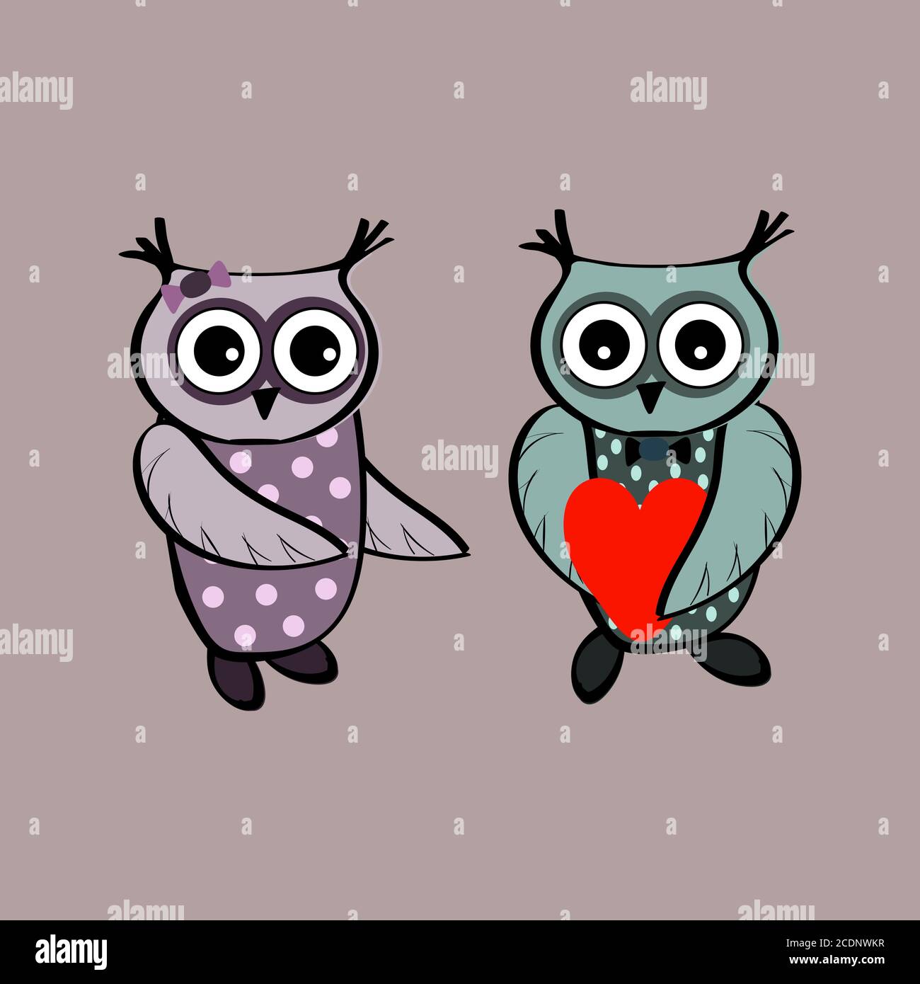 couple cute owl love heart Stock Photo - Alamy