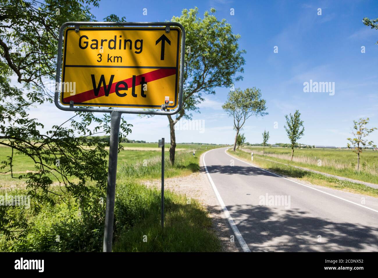 Village exit sign Welt in North Frisia means also the end of the world ...