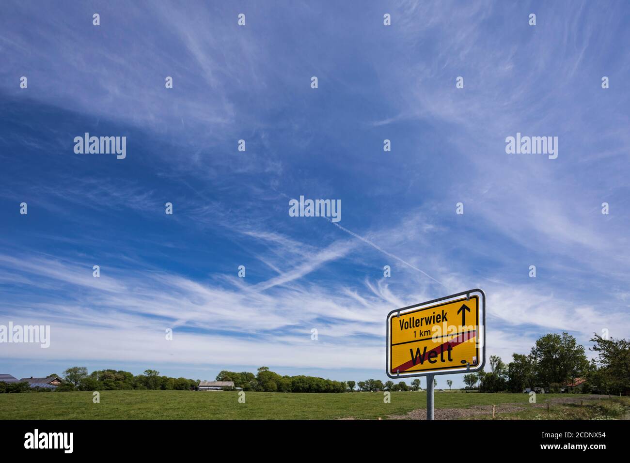 Village exit sign Welt in North Frisia means also the end of the world ...