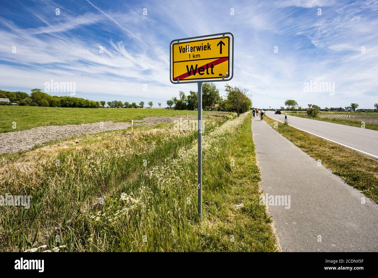 Village exit sign Welt in North Frisia means also the end of the world ...