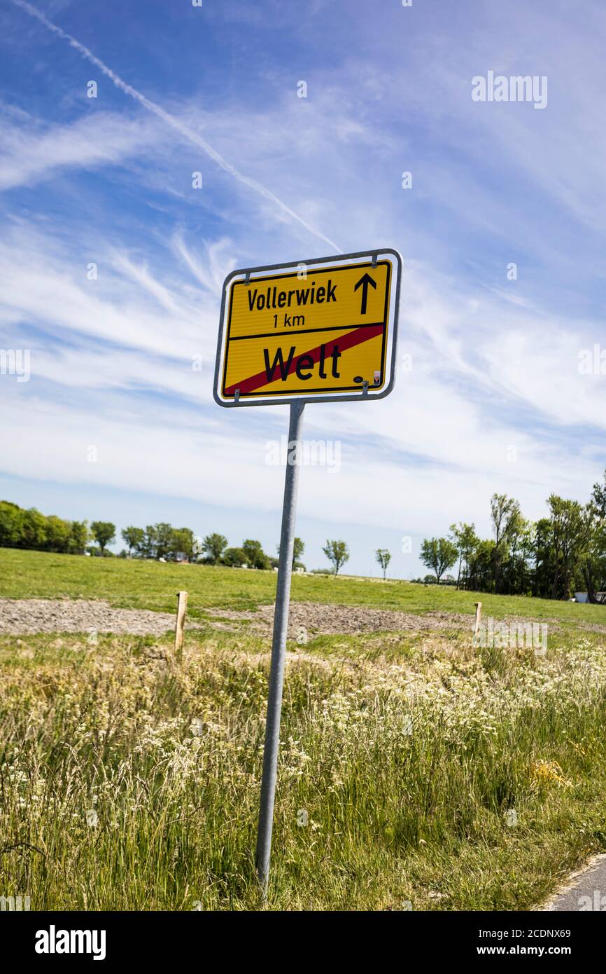 Village exit sign Welt in North Frisia means also the end of the world ...