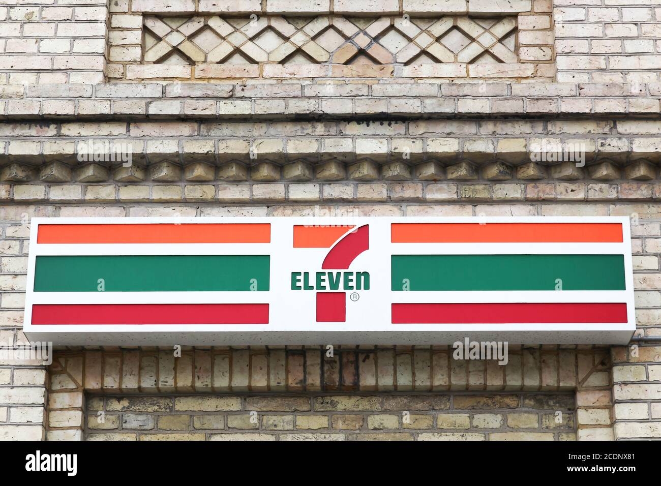 Hjorring, Denmark - June 28, 2015: 7 eleven logo on a facade. 7-Eleven ...