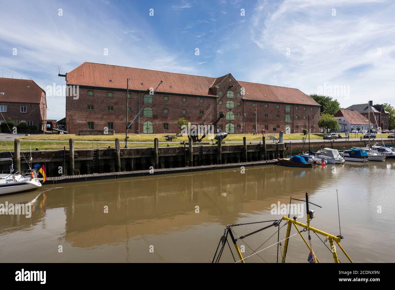 Inner harbor of the town of Tonning in North Friesland with the large ...