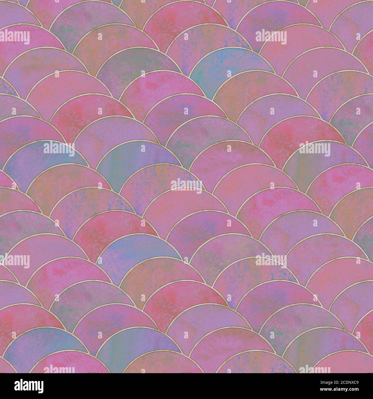 Abstract mermaid fish scale wave japanese seamless pattern. Watercolor ...