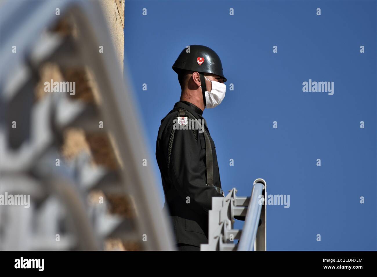 August 29, 2020: A Turkish soldier wearing a protective face mask ...
