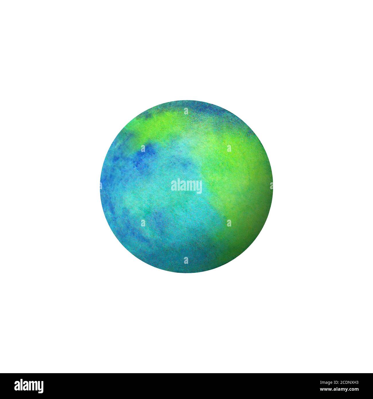 Watercolor green blue teal bright colored Earth planet isolated on ...