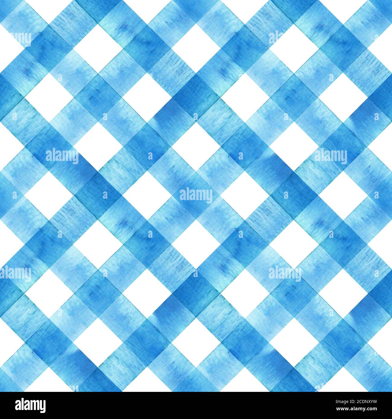 Watercolor diagonal stripe plaid seamless texture. Blue stripes on ...