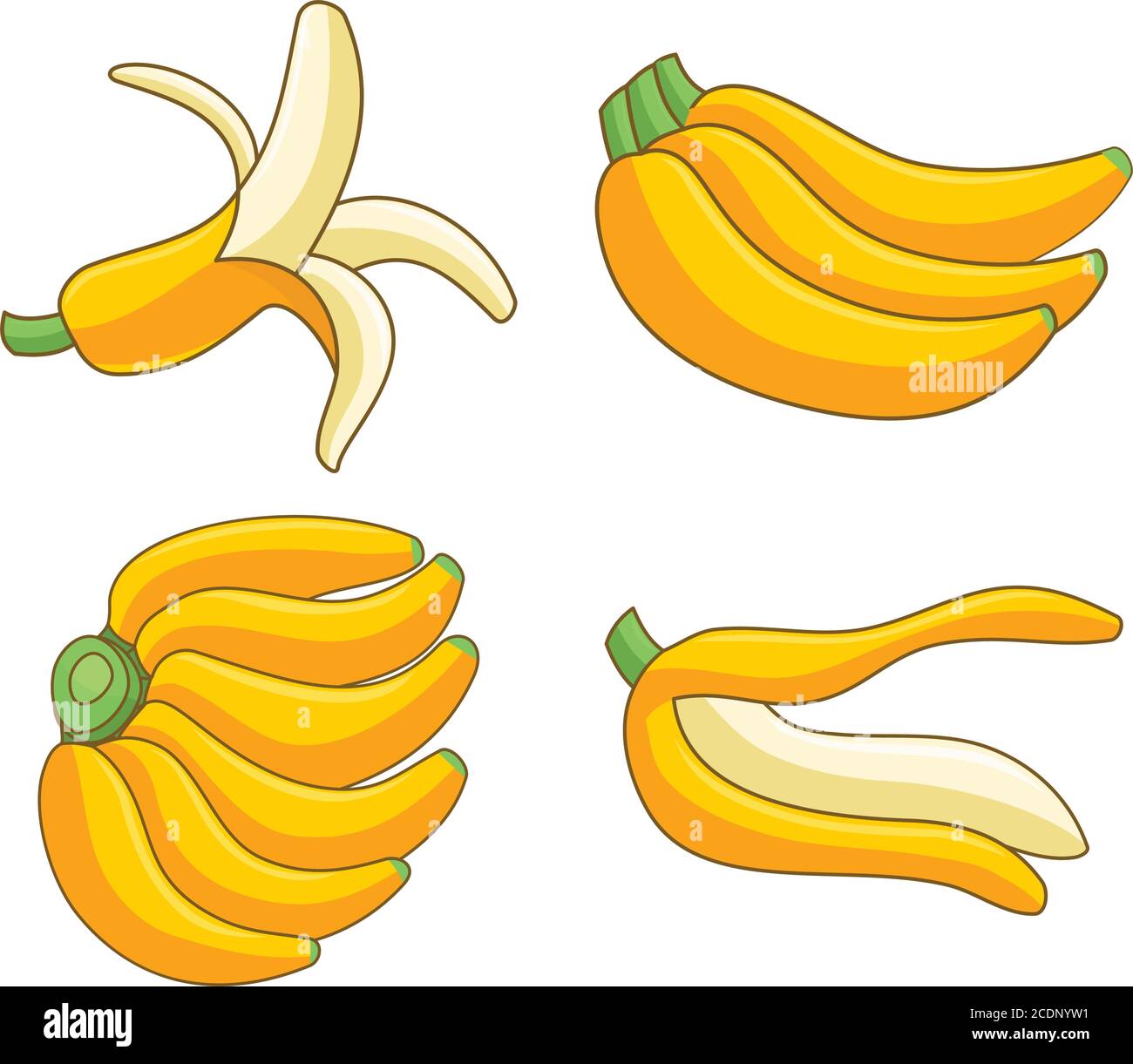 Cartoon bananas. Peel banana, yellow fruit and bunch of bananas ...