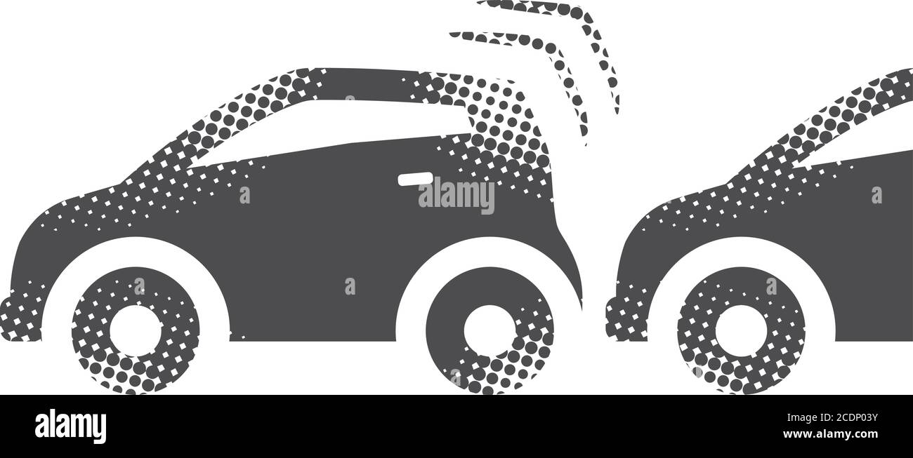 Car crash icon in halftone style. Black and white monochrome vector ...