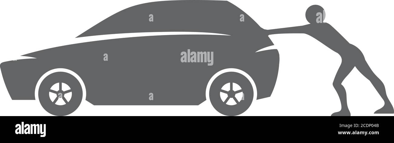 Car pushing icons in black and white. Automotive vehicle maintenance ...