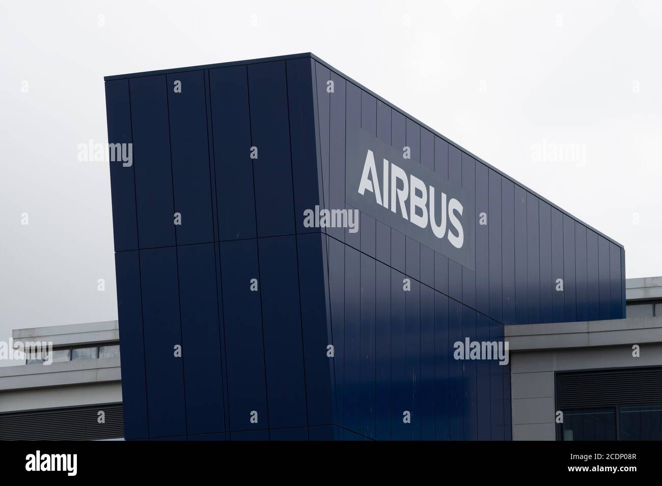 A close-up of a Airbus sign at the Airbus site in Filton in Bristol ...
