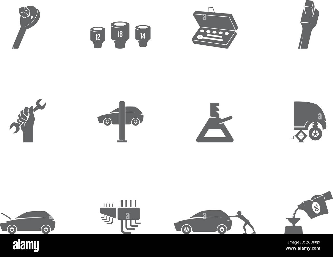 Car repair icons in black and white. Automotive vehicle maintenance ...