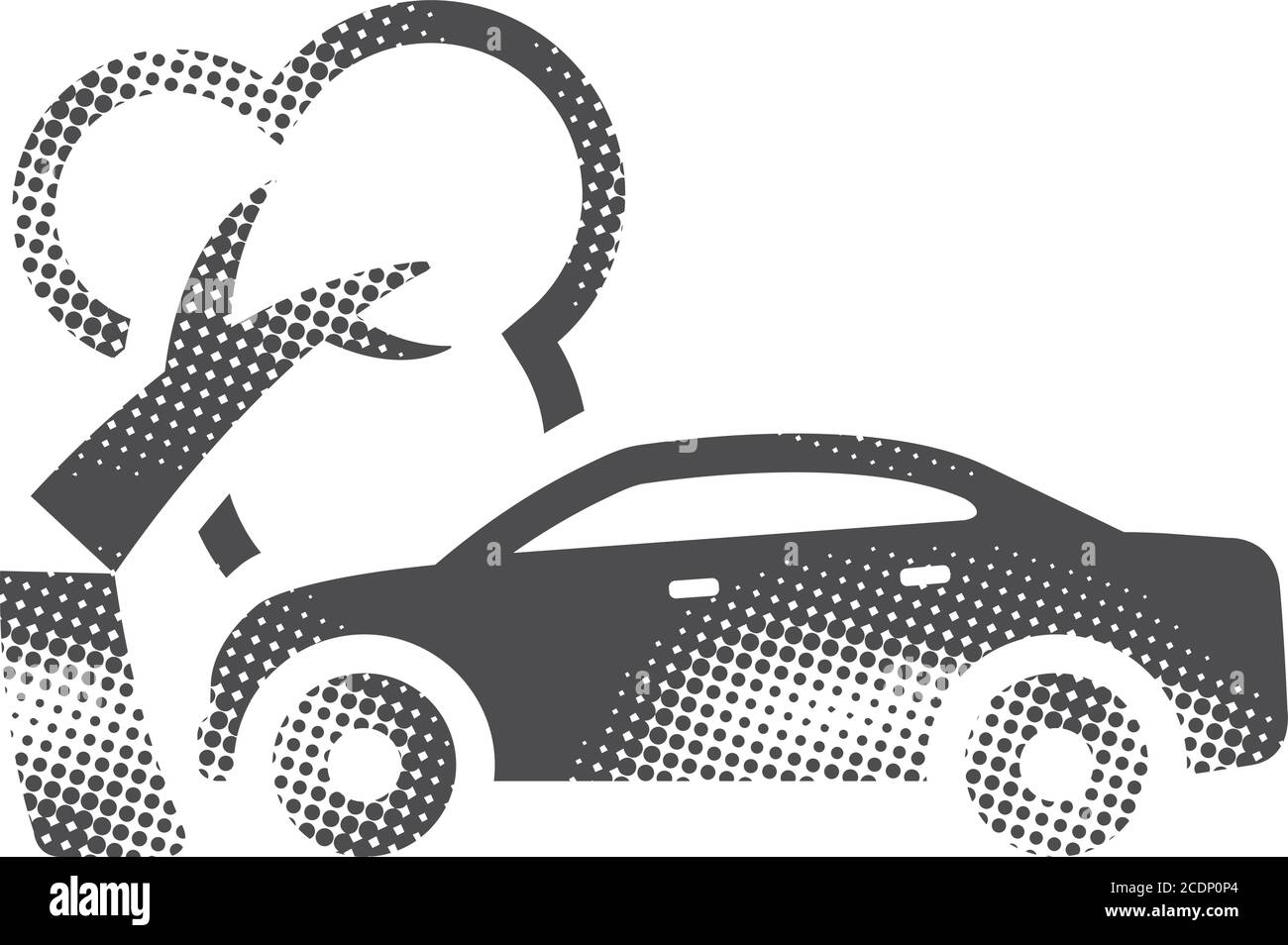 Car crash icon in halftone style. Black and white monochrome vector ...
