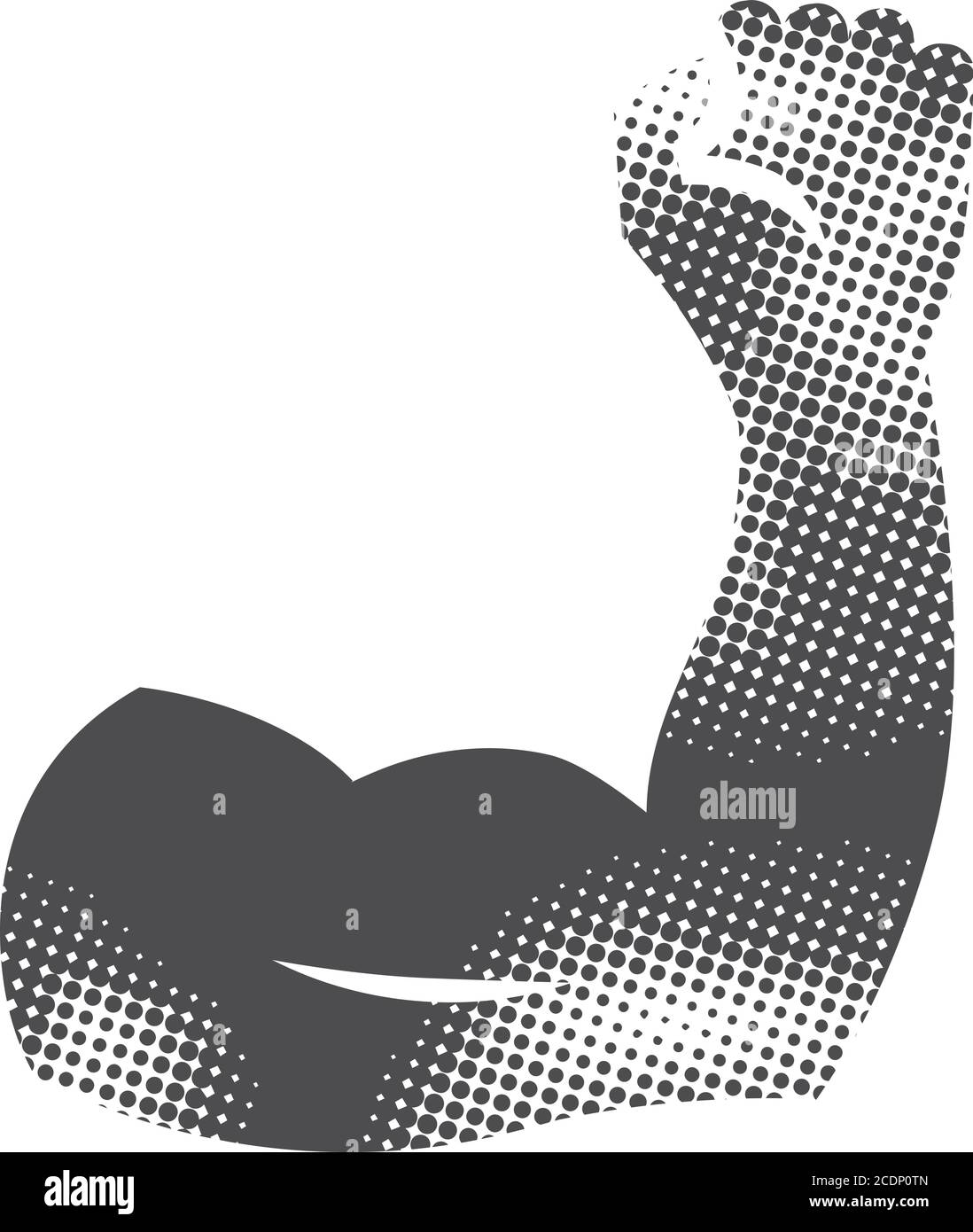 Flexed hand muscle in halftone style. Black and white monochrome vector ...