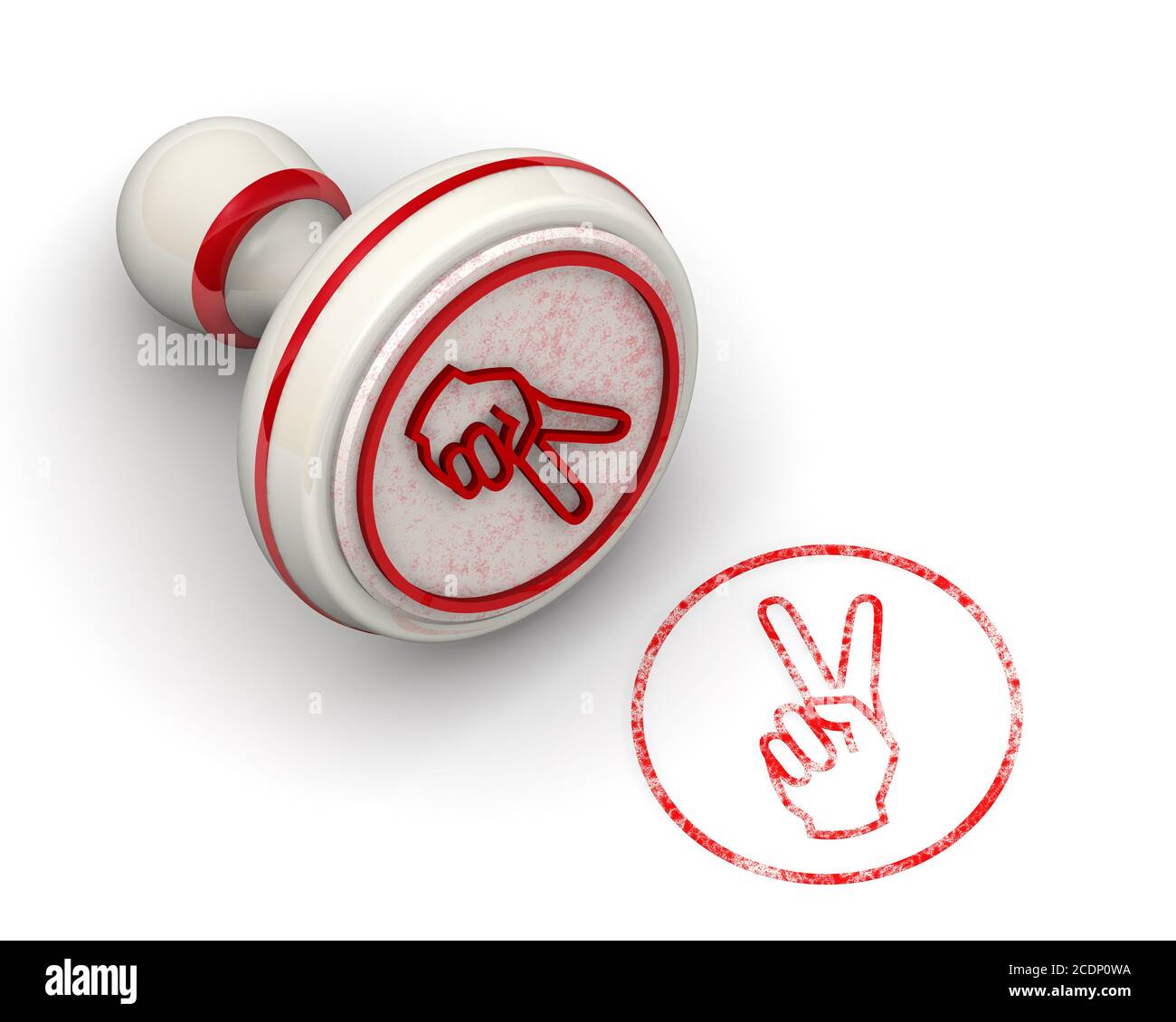 Victory. The stamp and an imprint. White round seal and red imprint of ...