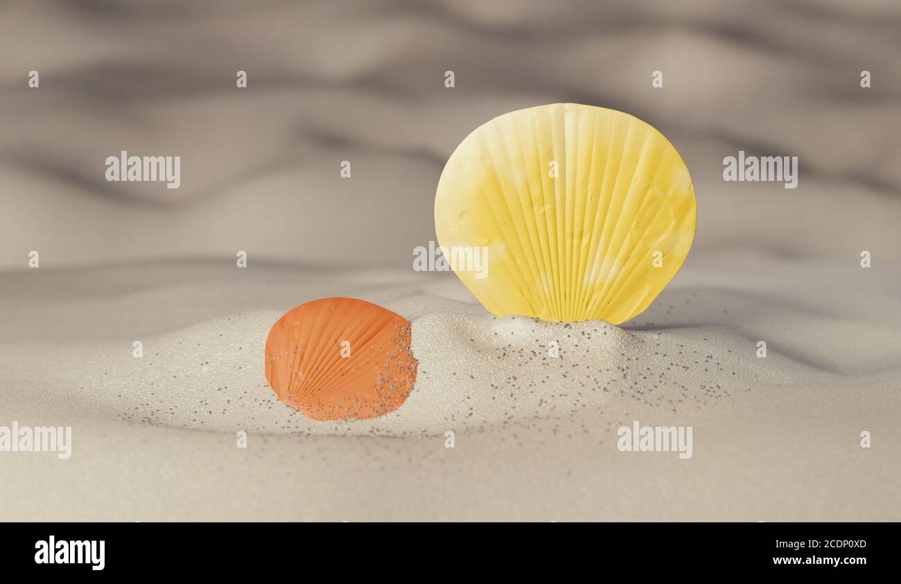 color seashell on sand render Stock Photo - Alamy