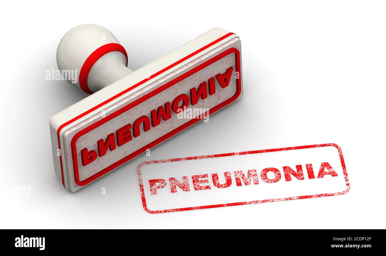 Pneumonia. The stamp and an imprint. White stamp and red imprint ...