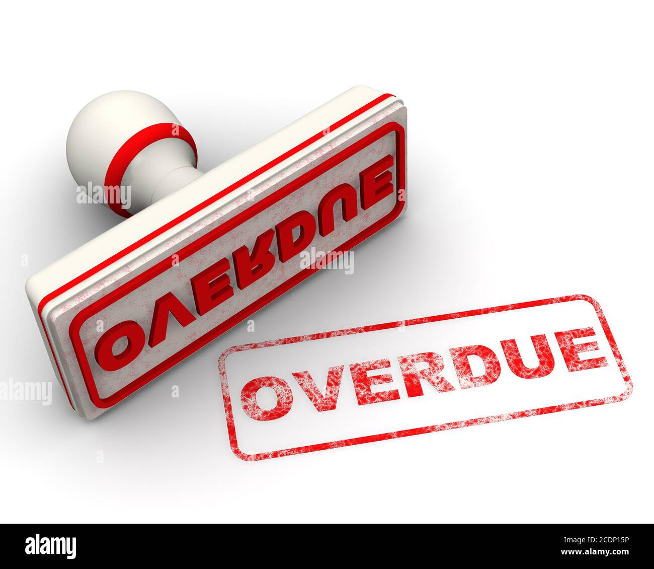Overdue. The stamp and an imprint. White stamp and red imprint OVERDUE ...