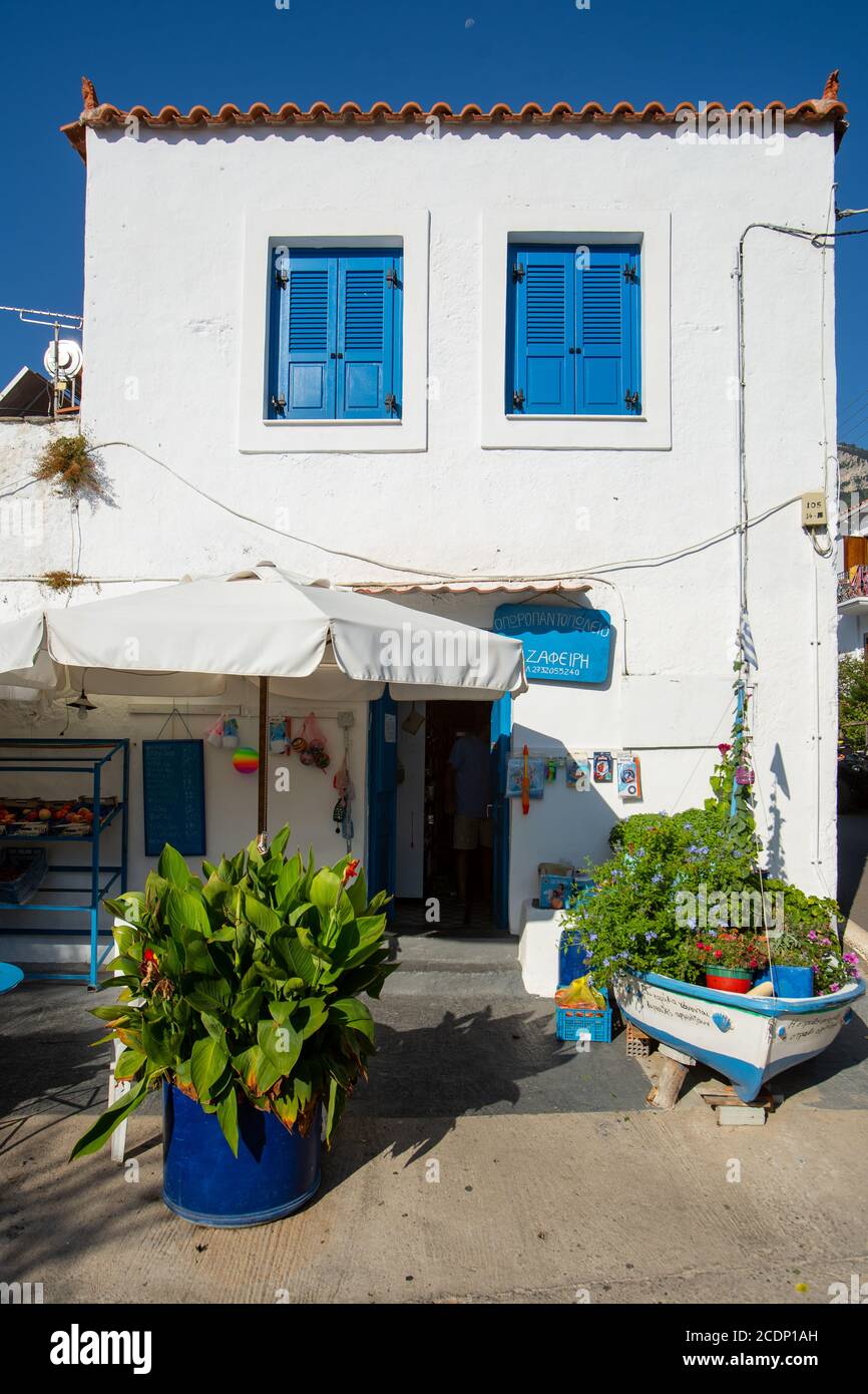 Traditional mini market at the centre fo Kiparissi,Laconia,Greece Stock ...
