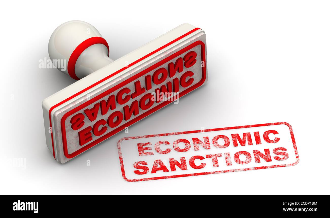 Economic sanctions. The stamp and an imprint. White seal and red ...