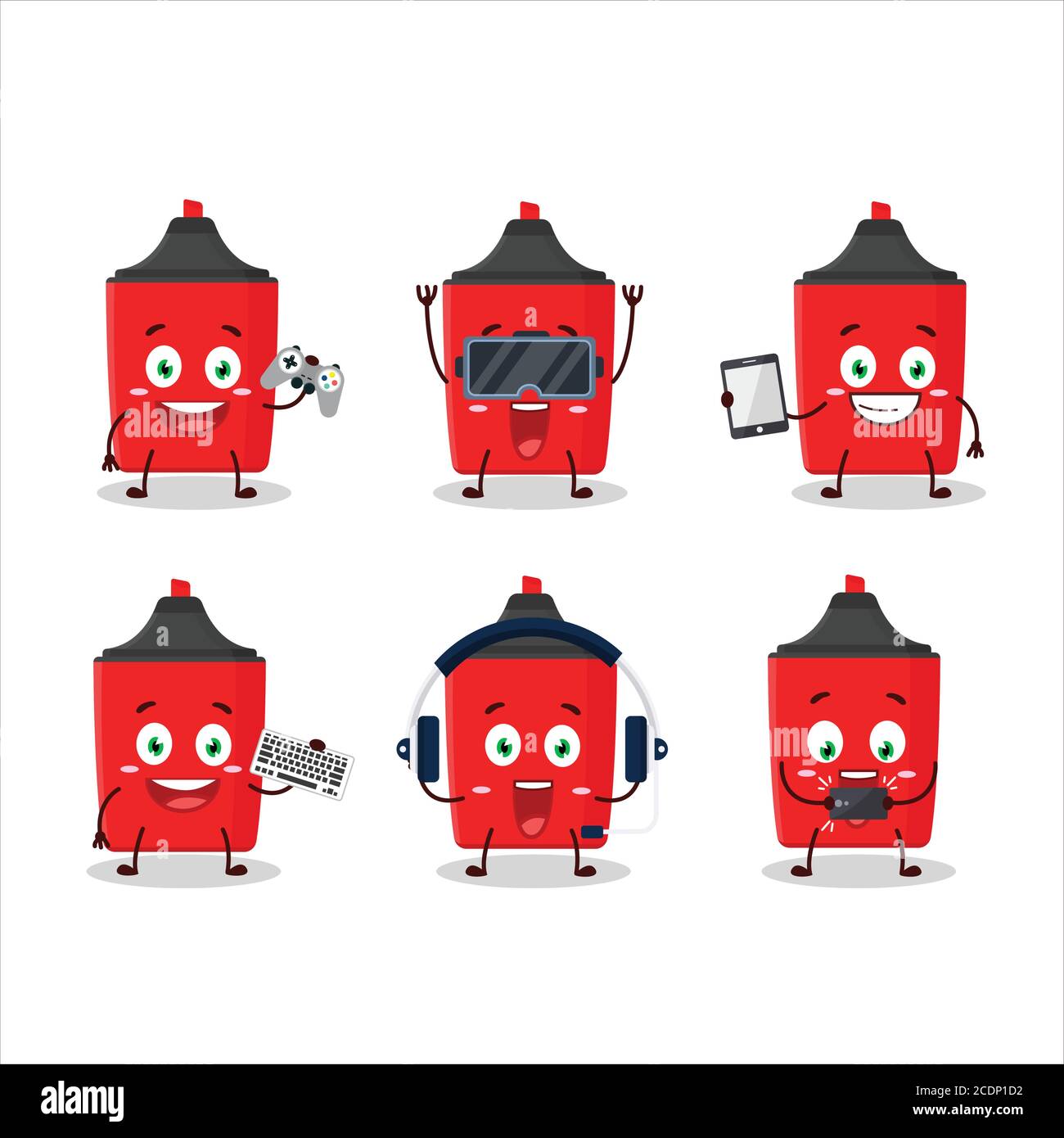Red highlighter cartoon character are playing games with various cute ...