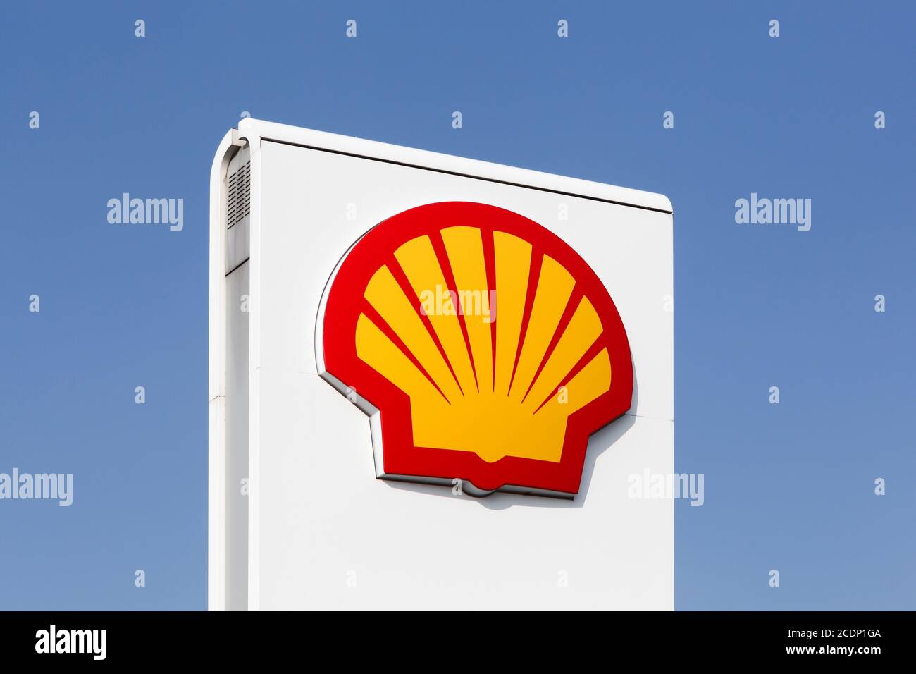 Horsens, Denmark - April 20, 2018: Shell logo on a gas station. Shell ...