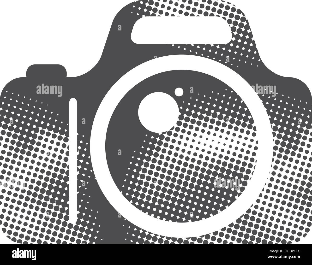 Camera icon in halftone style. Black and white monochrome vector ...