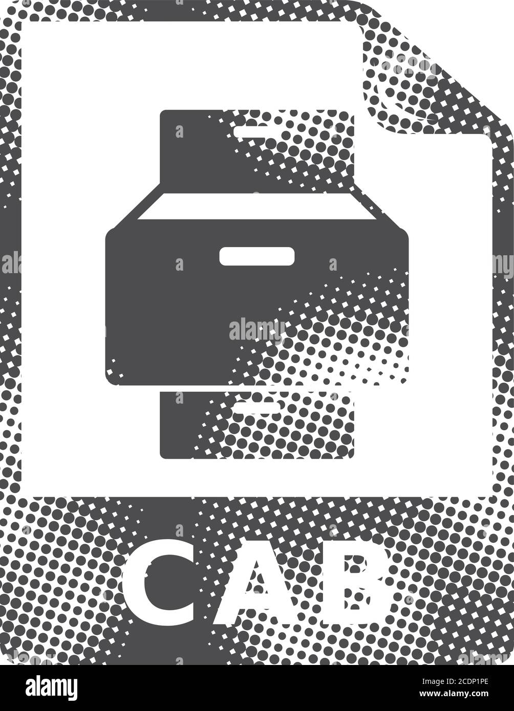 Cab file format icon in halftone style. Black and white monochrome ...