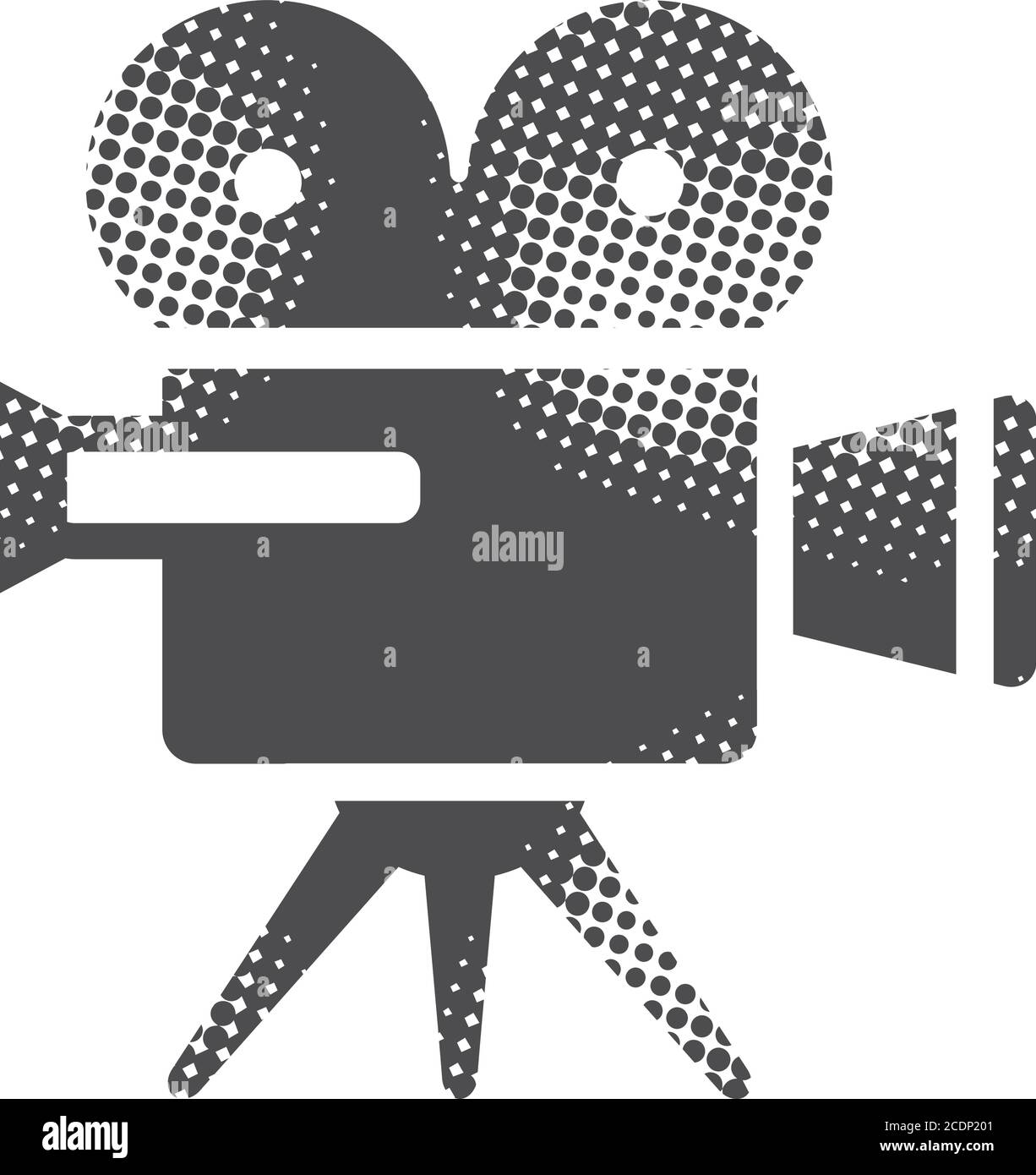 Movie camera icon in halftone style. Black and white monochrome vector ...