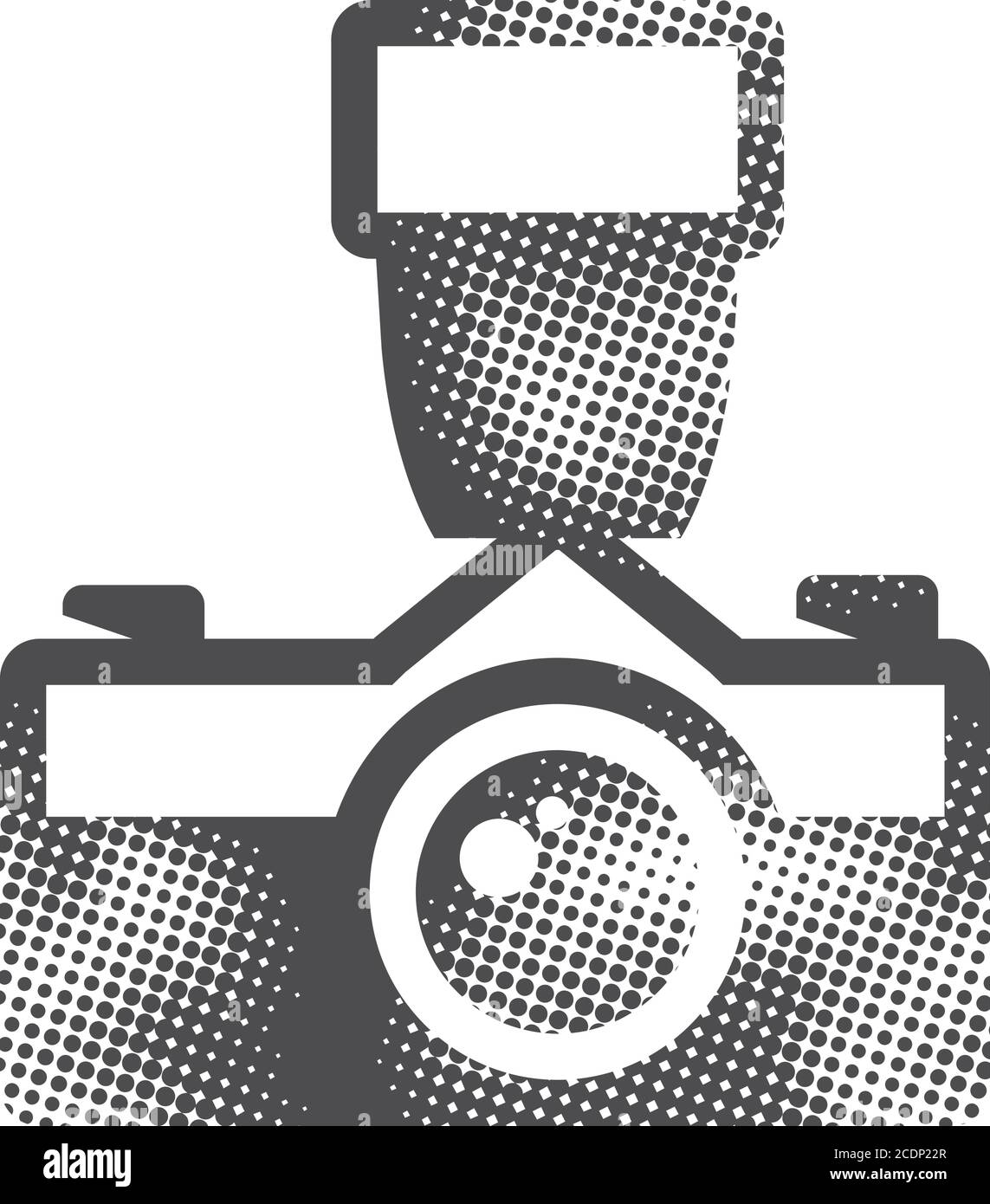 Old camera icon in halftone style. Black and white monochrome vector ...