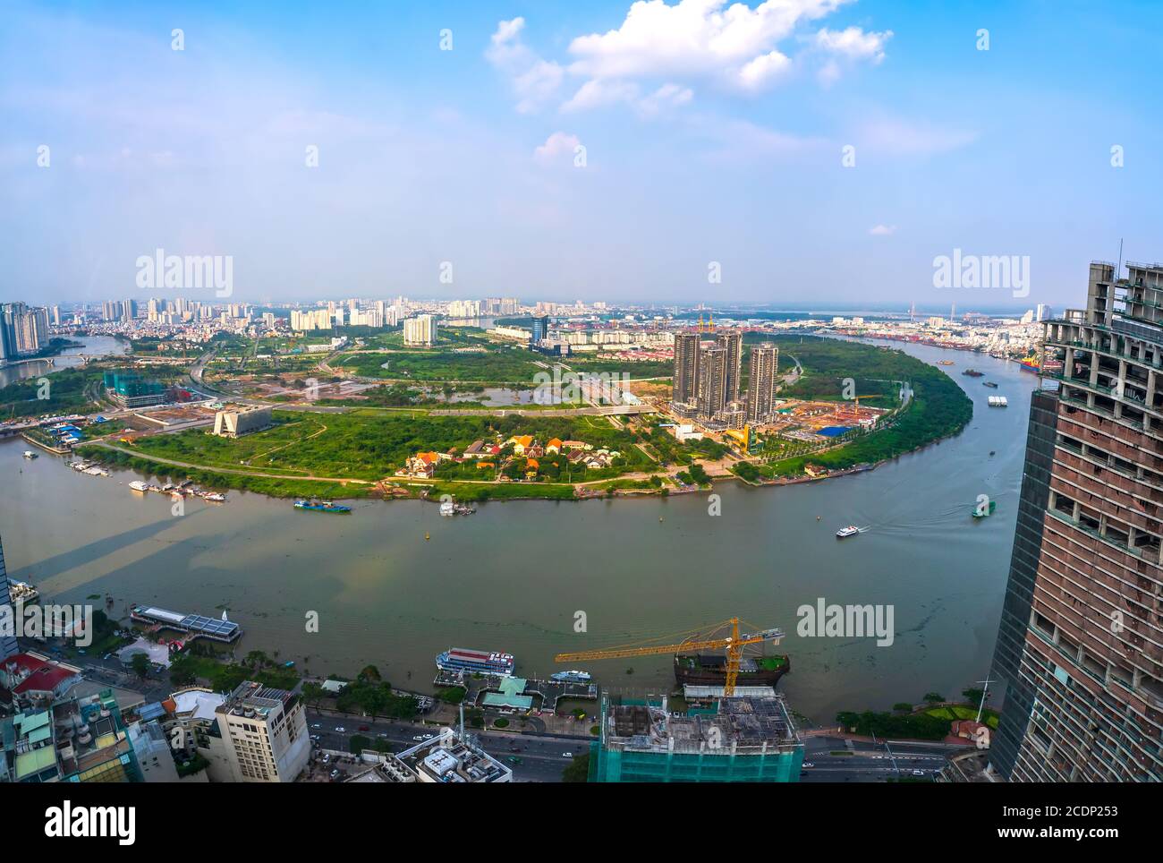 Panorama High view Saigon skyline when the sun shines down urban with ...