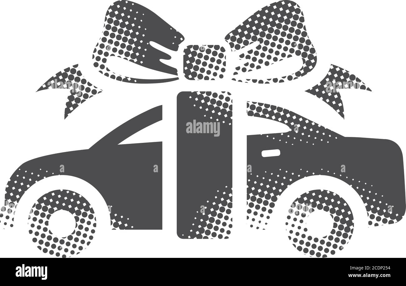 Car prize icon in halftone style. Black and white monochrome vector ...