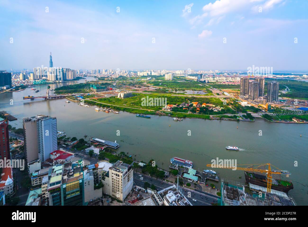Panorama High view Saigon skyline when the sun shines down urban with ...