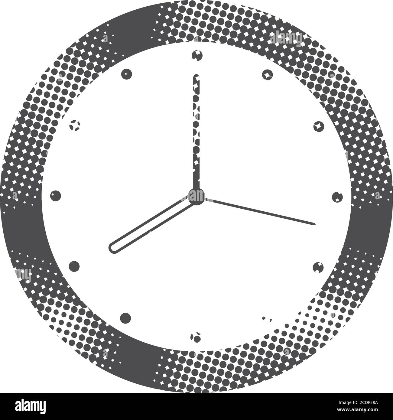 Clock icon in halftone style. Black and white monochrome vector ...