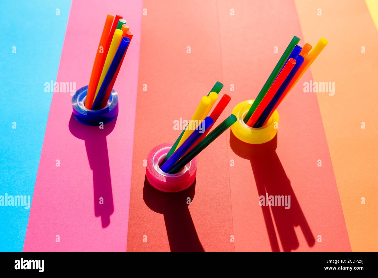 Colorful stationery isolated on colorful background for back to school ...