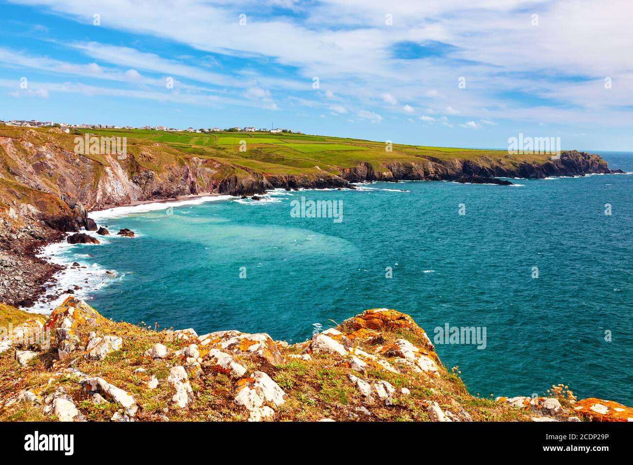Summer views overlooking Pentreath Beach on the Lizard Peninsula ...