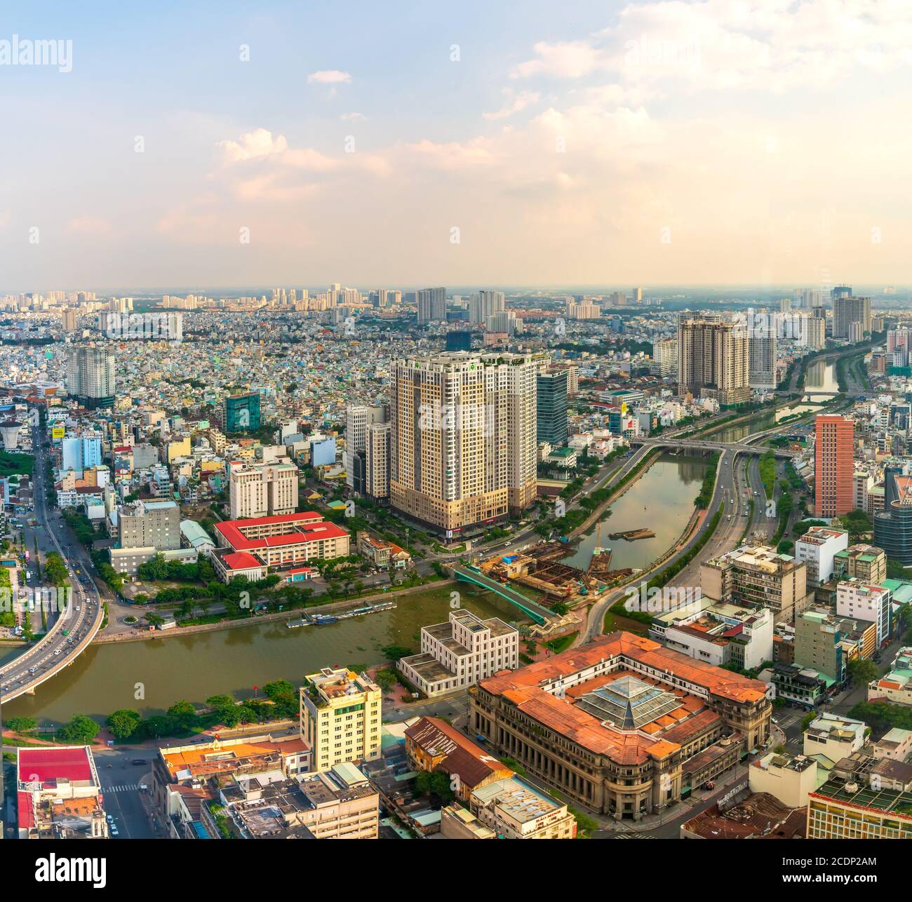 High view Saigon central skyline when afternoon down urban areas with ...