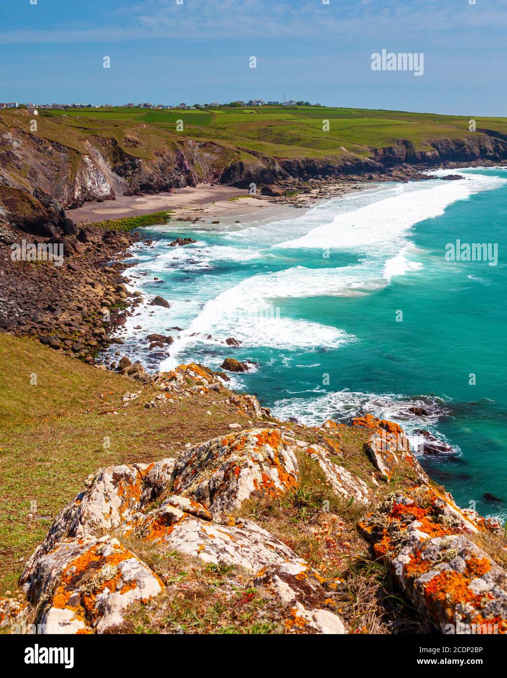 Summer views overlooking Pentreath Beach on the Lizard Peninsula ...