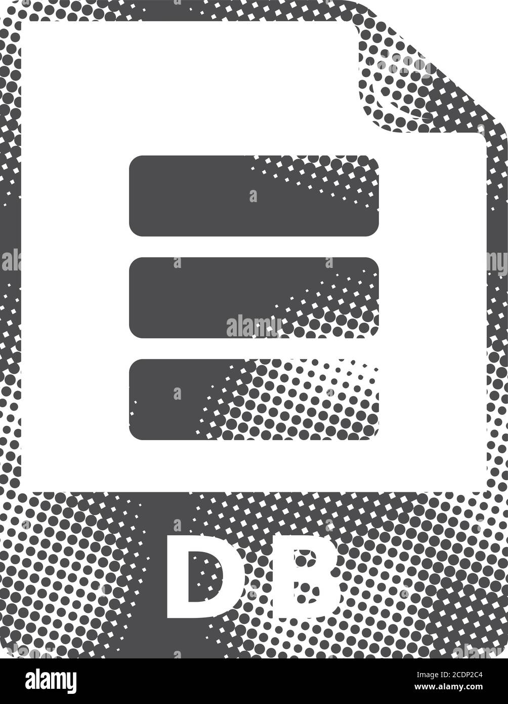 DB File format icon in halftone style. Black and white monochrome ...