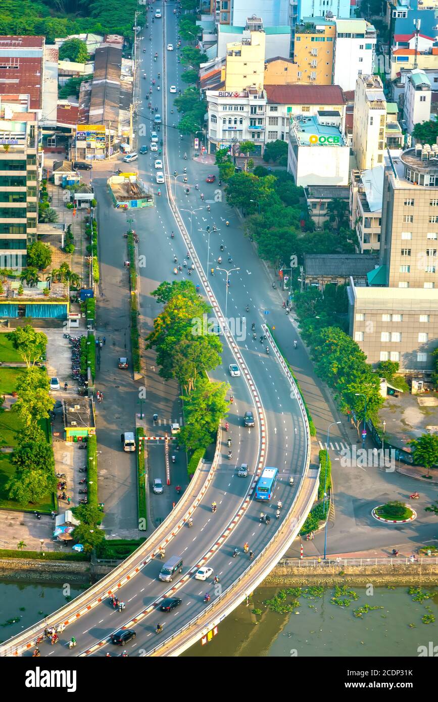 High view of Saigon from top of sky deck panoramic view point ...