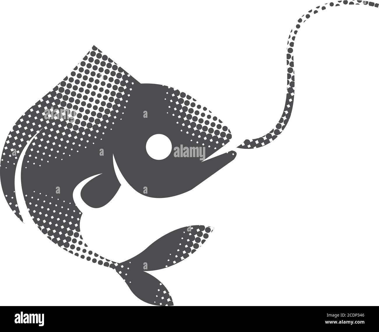 Hooked fish icon in halftone style. Black and white monochrome vector ...