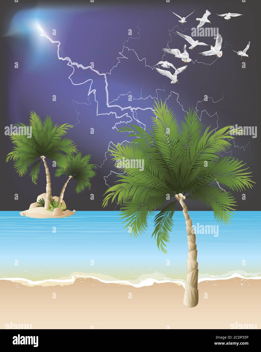 Picturesque holiday destination tropical island beach scene set against ...