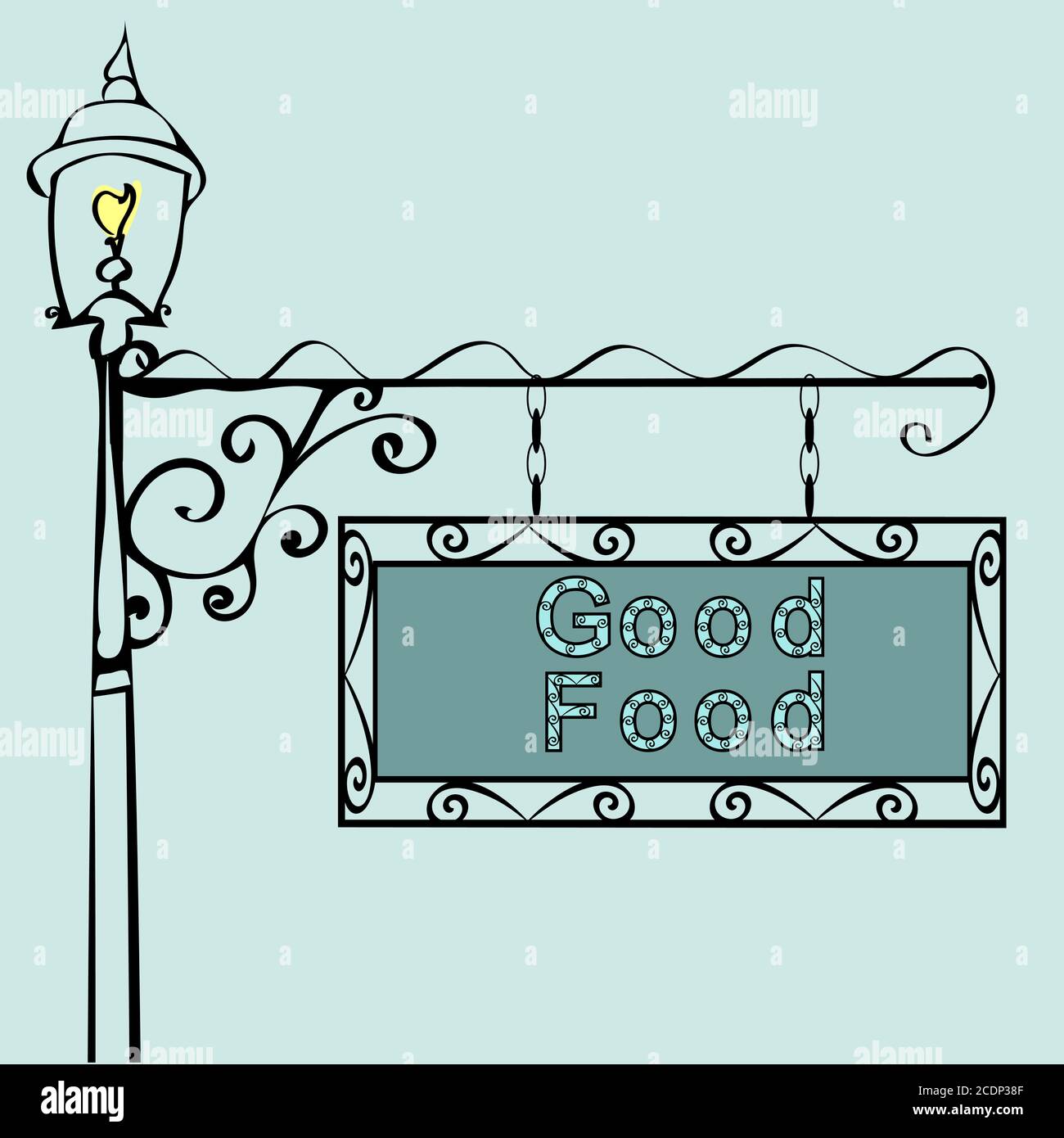 good food text on vintage street sign Stock Photo - Alamy