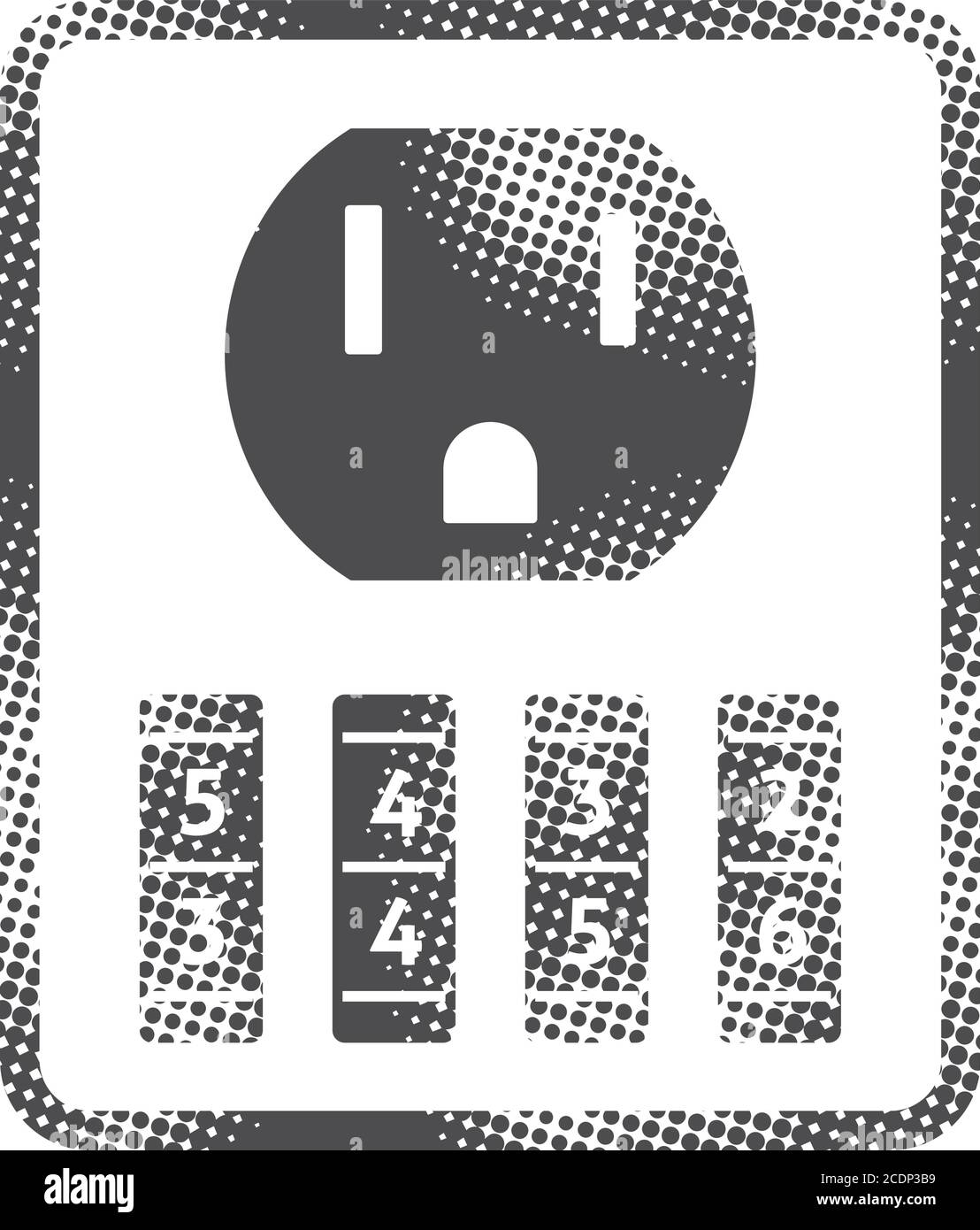 Protected electric outlet icon in halftone style. Black and white ...
