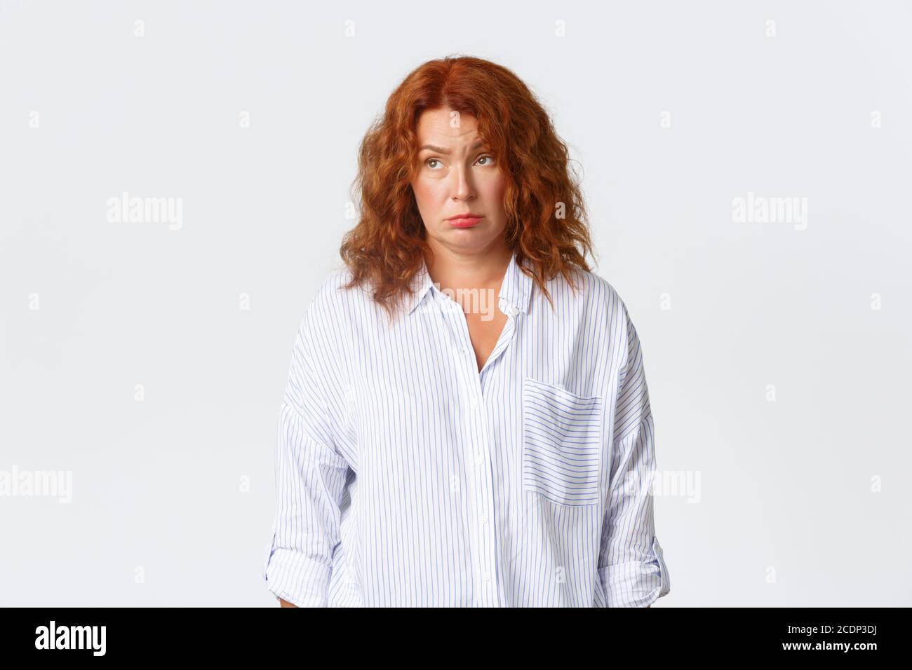 Upset ginger woman in shirt hi-res stock photography and images - Alamy