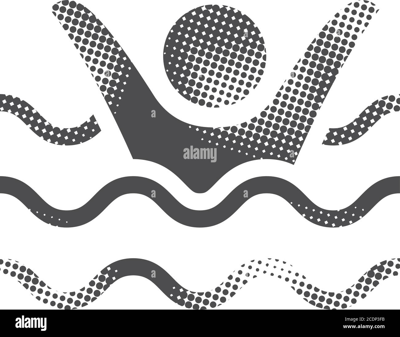 Drowned man icon in halftone style. Black and white monochrome vector ...