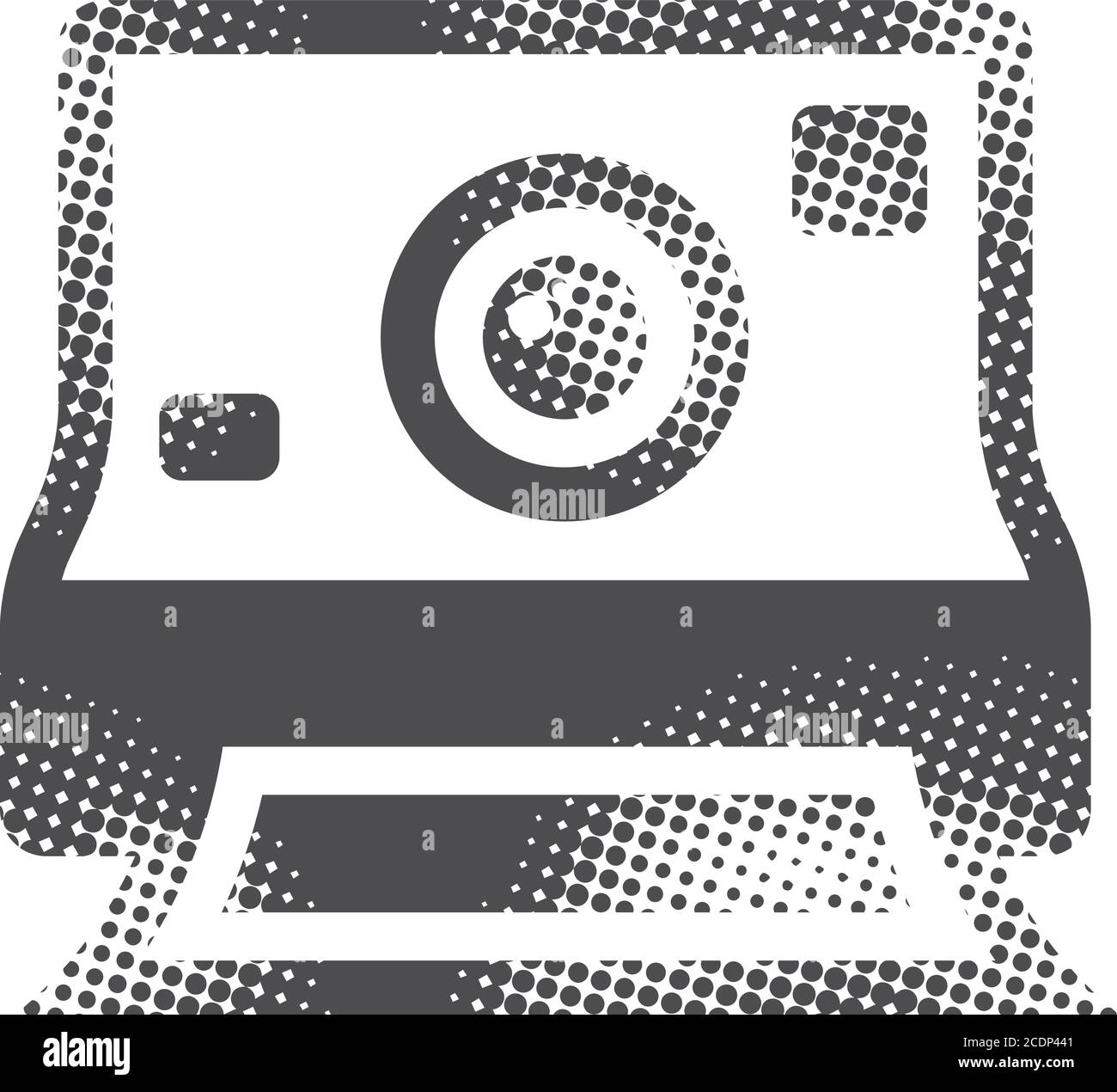 Instant camera icon in halftone style. Black and white monochrome ...