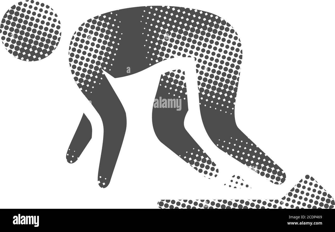Starting runner icon in halftone style. Black and white monochrome ...